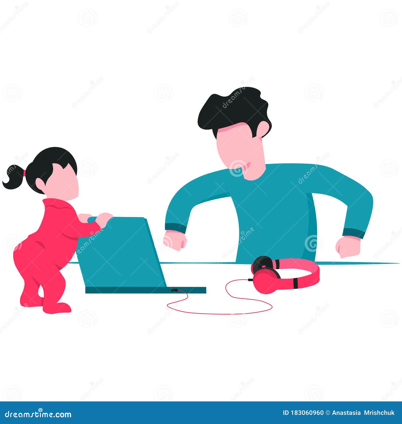 Work at Home. Children Interfere with Work. Vector Illustration Stock ...