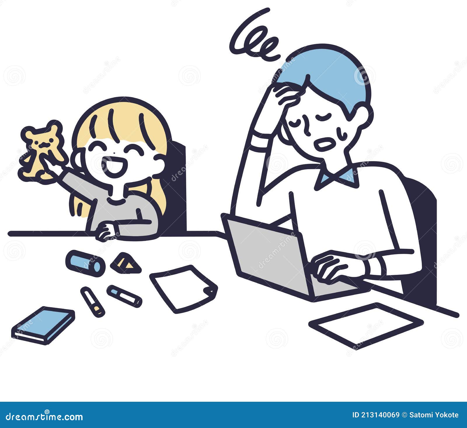 Work From Home Children Who Cannot Concentrate On Their Work Cartoon ...