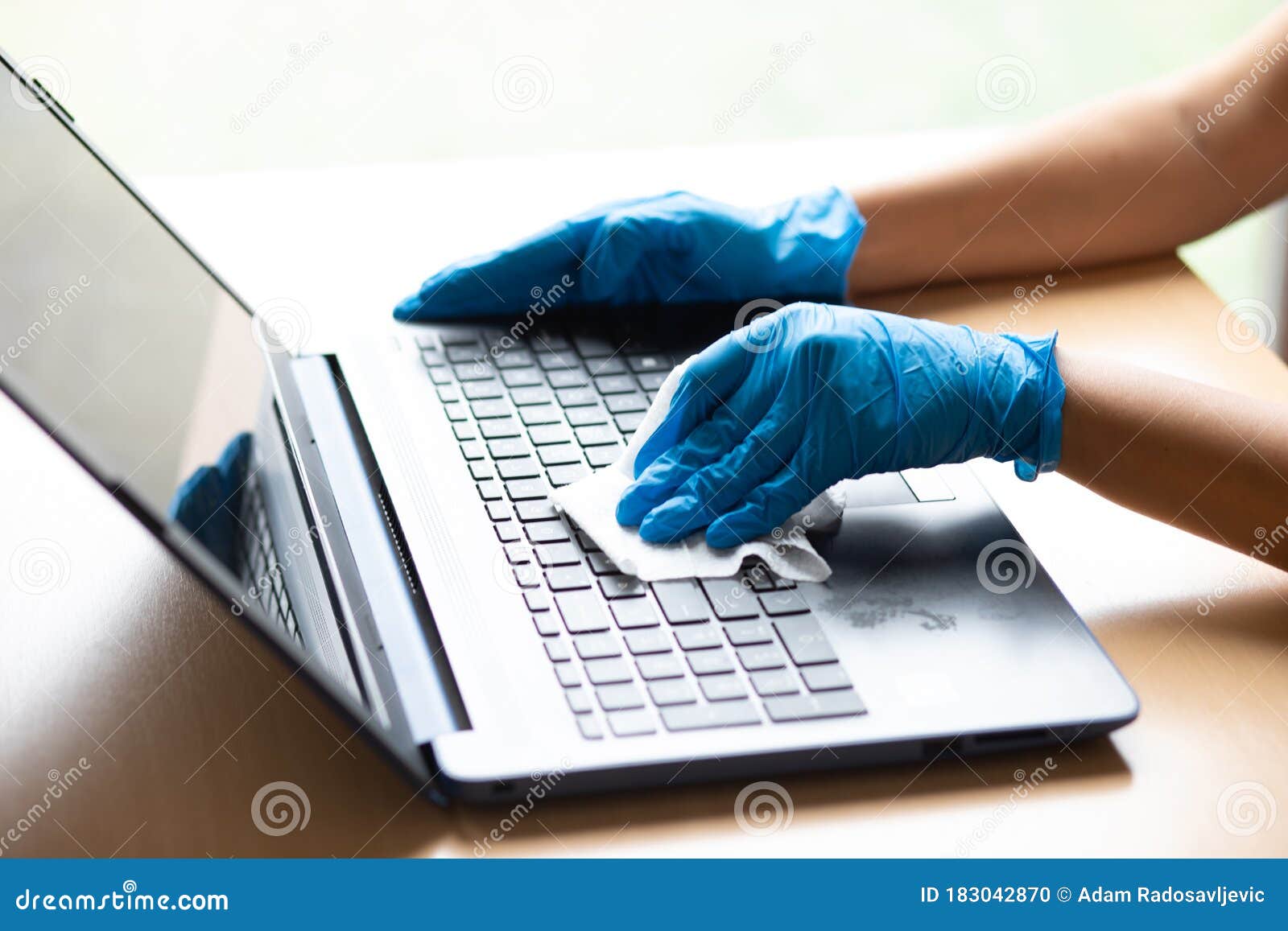 Work from Home - Cleaning and Disinfecting Laptop Computer with Wet ...