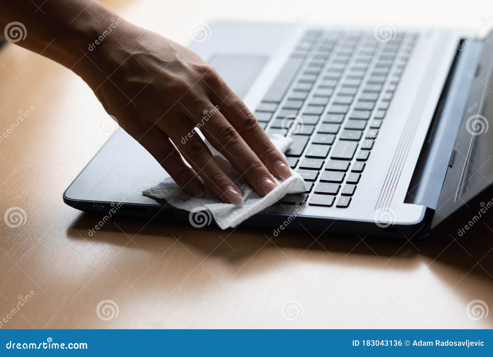 Work from Home - Cleaning and Disinfecting Laptop Computer with Wet ...