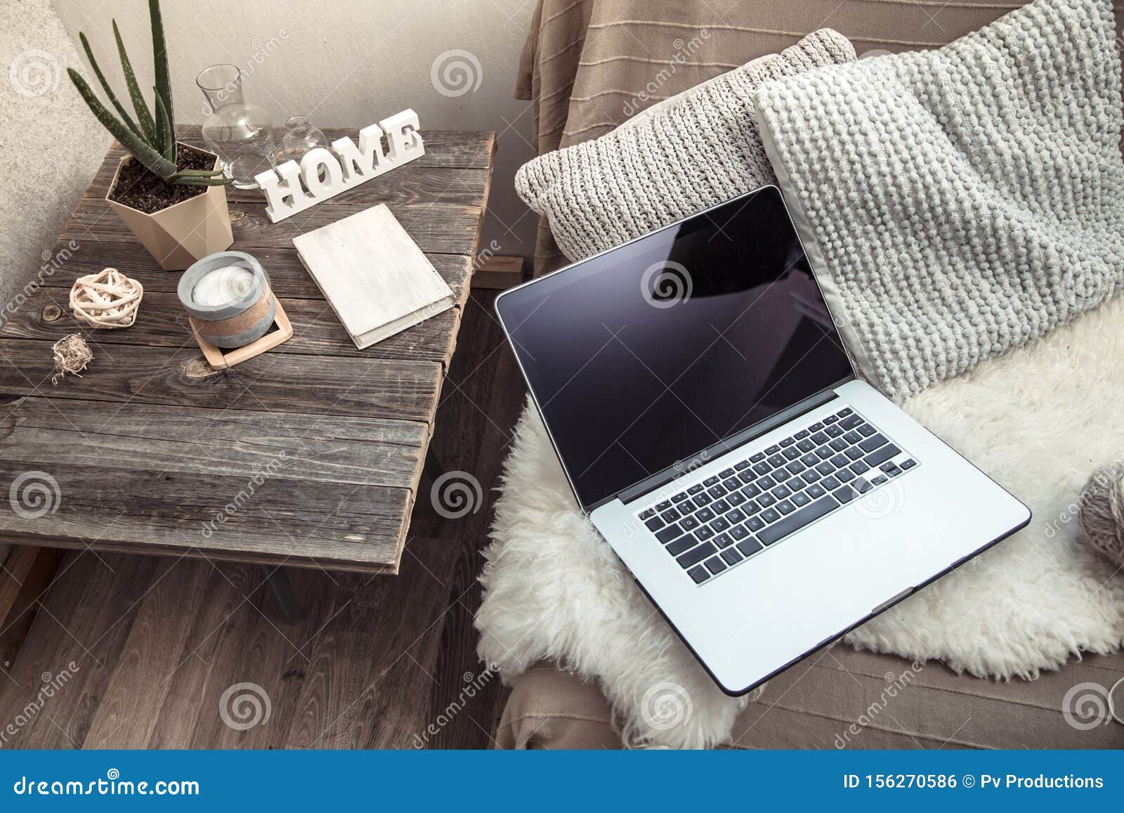 Work at Home with a Computer on the Couch Stock Photo - Image of ...