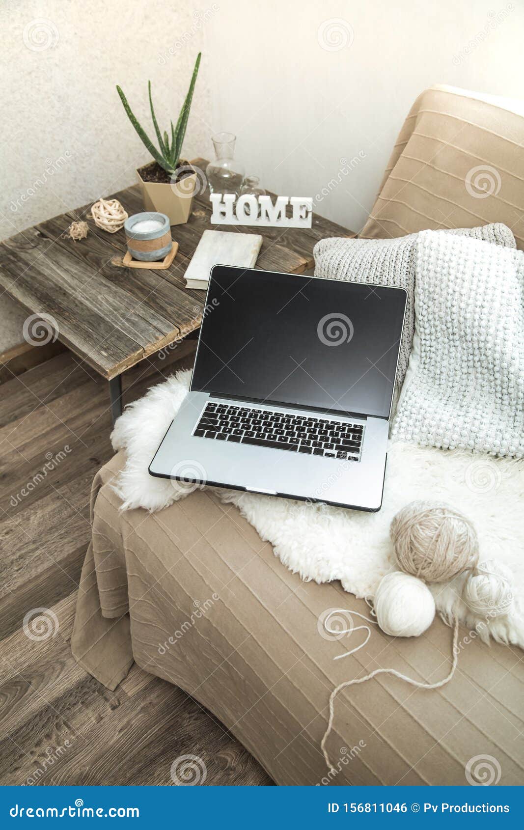 Work at Home with a Computer on the Couch Stock Photo - Image of ...