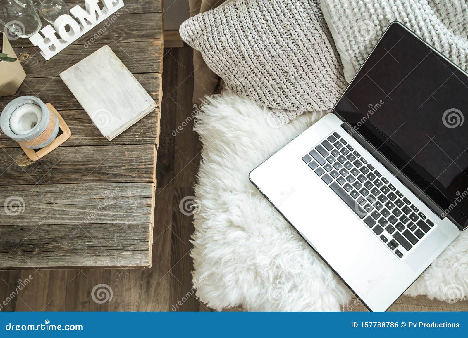 Work at Home with a Computer on the Couch Stock Photo - Image of ...