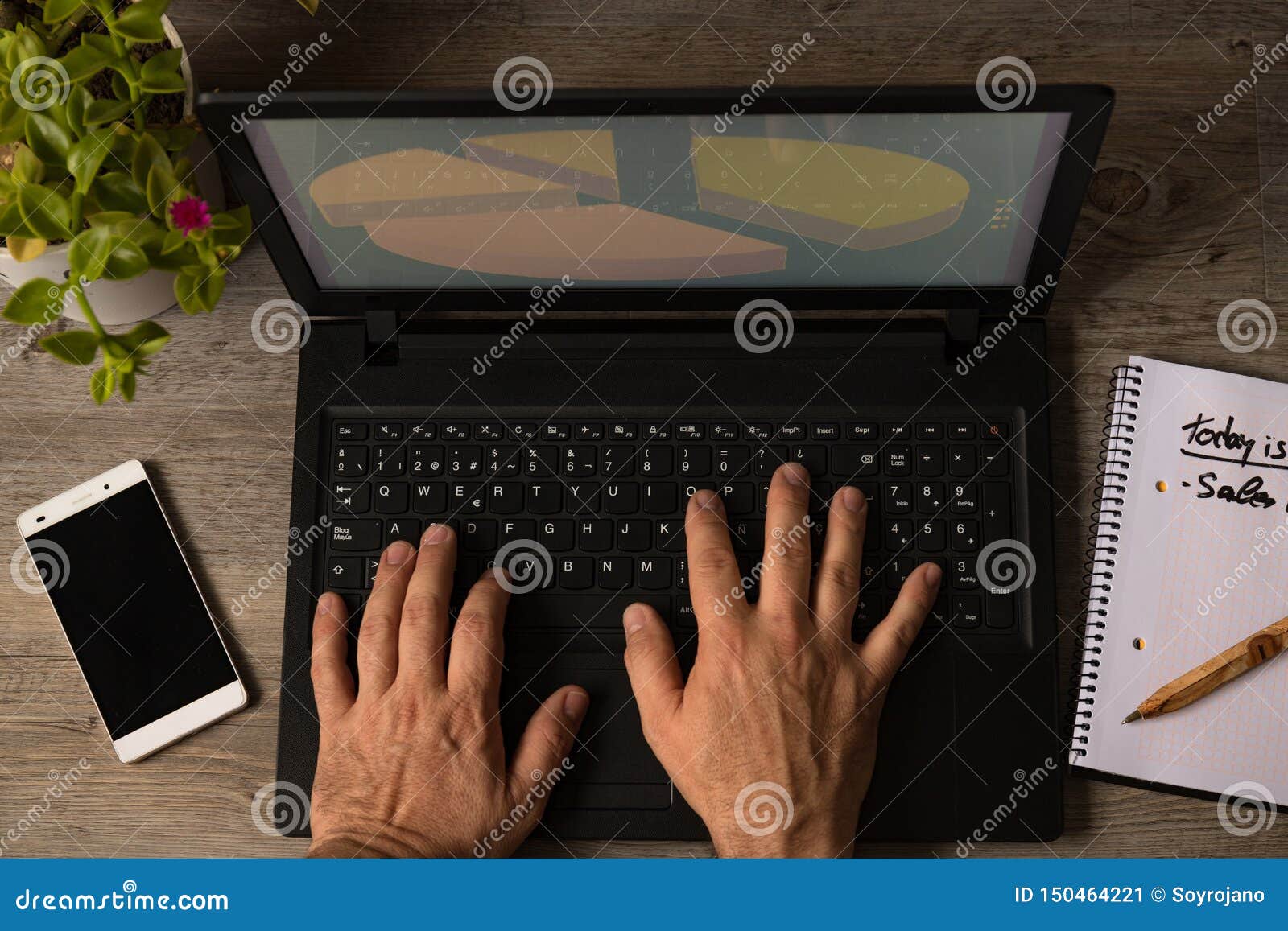 Work at home with computer stock image. Image of pencil - 150464221