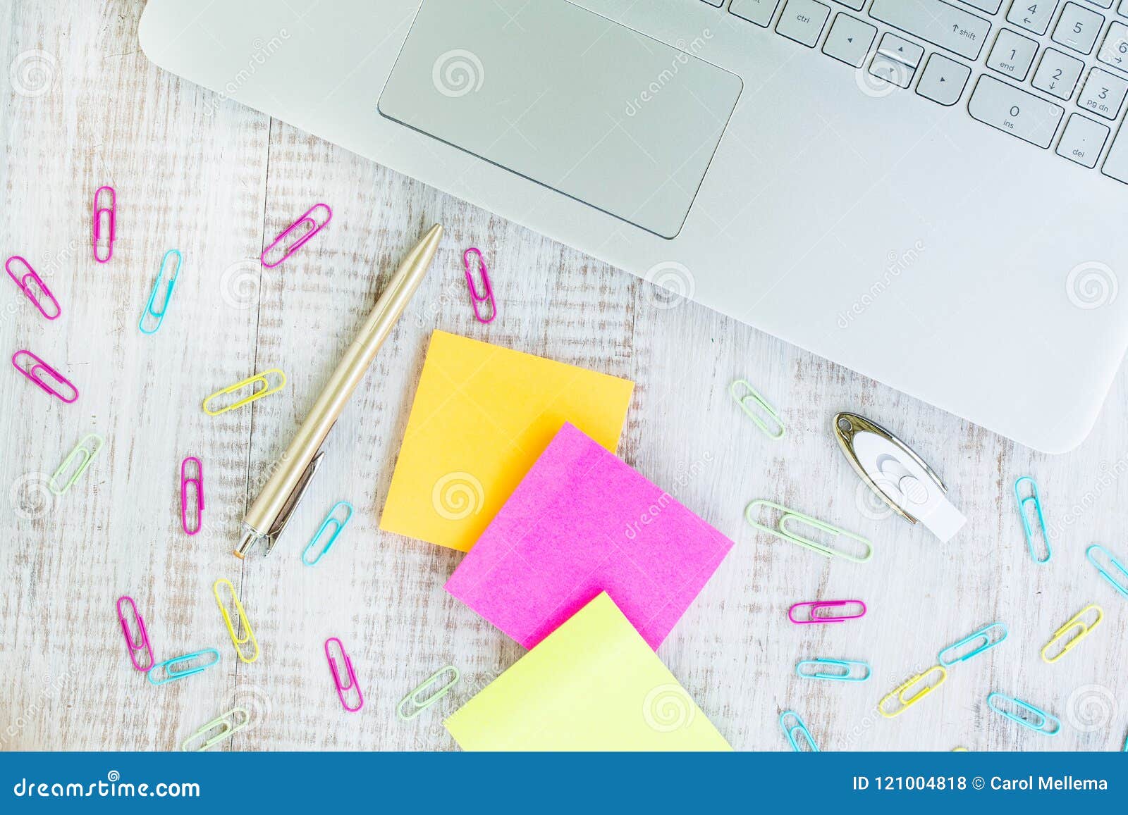 Work from Home Desk with Laptop Computer and Post it Notes Stock Photo ...