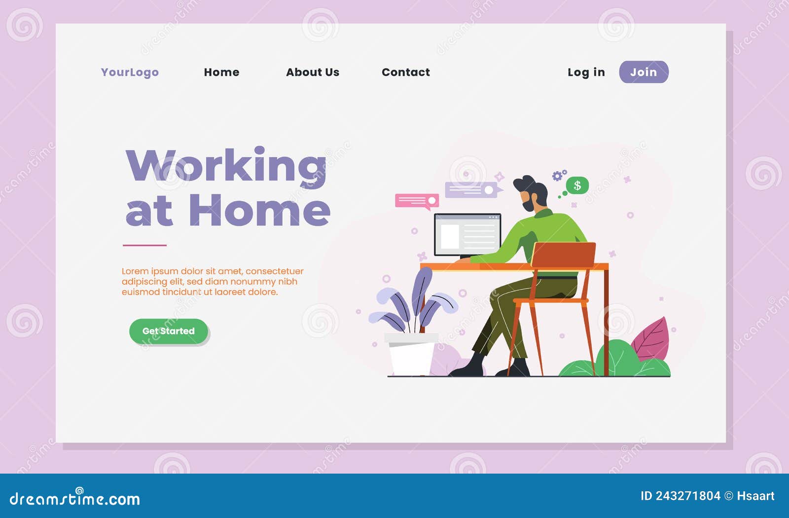 Work from Home Flat Website Landing Page Concept Stock Vector ...
