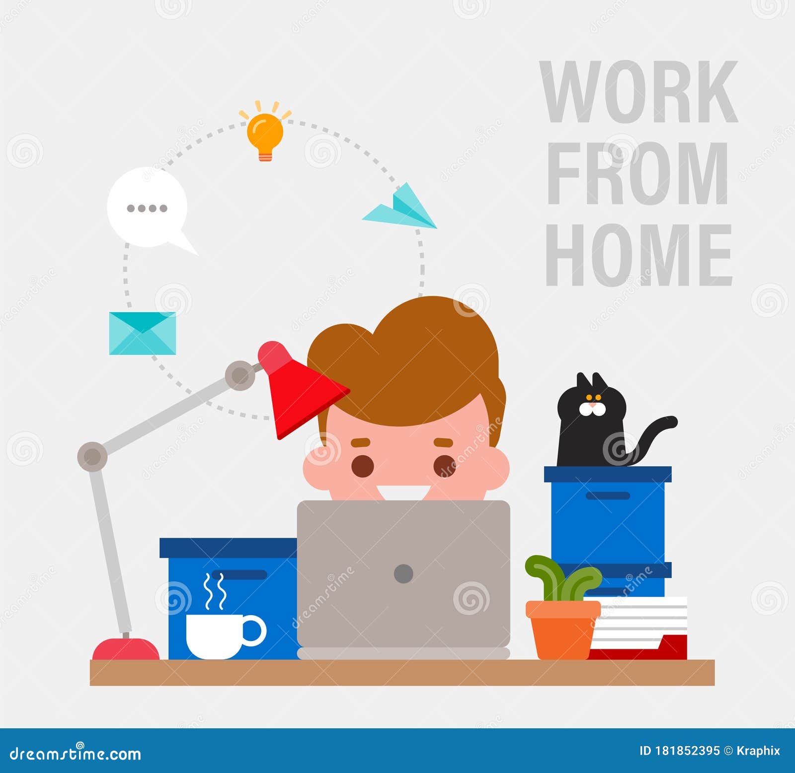 Work from Home. Happy Young Man Working Remotely on Laptop Computer ...