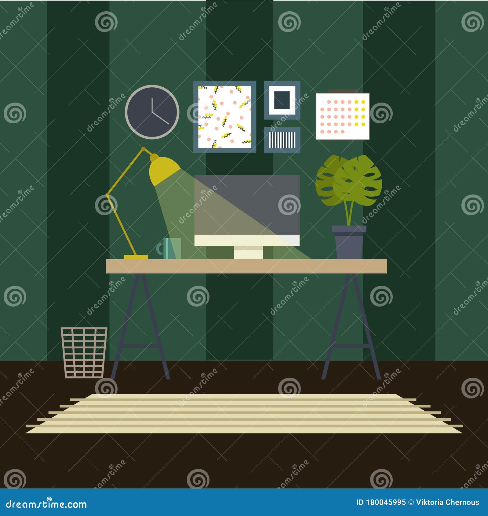 Work from Home, Home Office Vector Illustration Stock Illustration ...