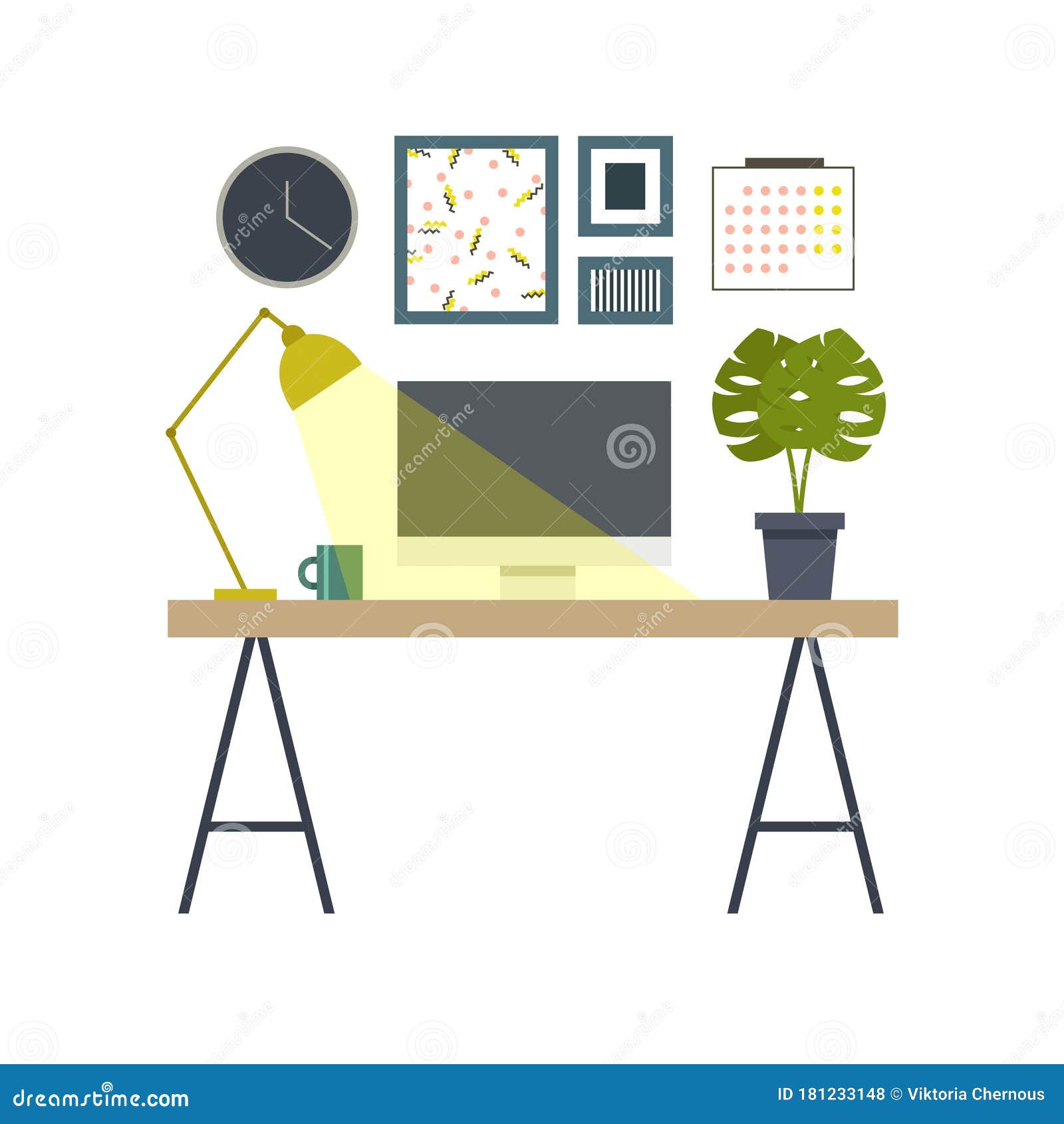 Work from Home, Home Office Vector Illustration Stock Illustration ...