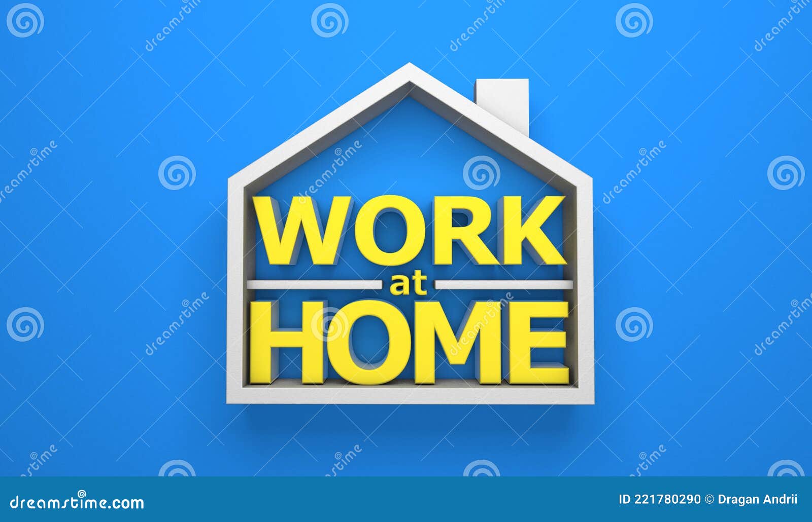 Work at Home. House Symbol and Inscription Inside on a Blue Background ...