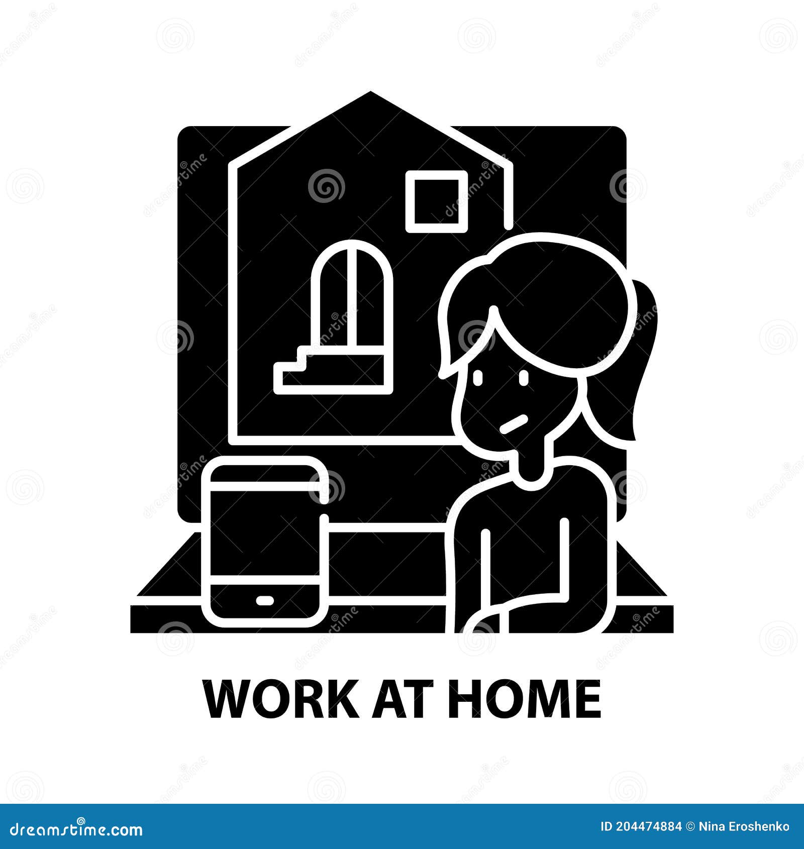Work at Home Icon, Black Vector Sign with Editable Strokes, Concept ...