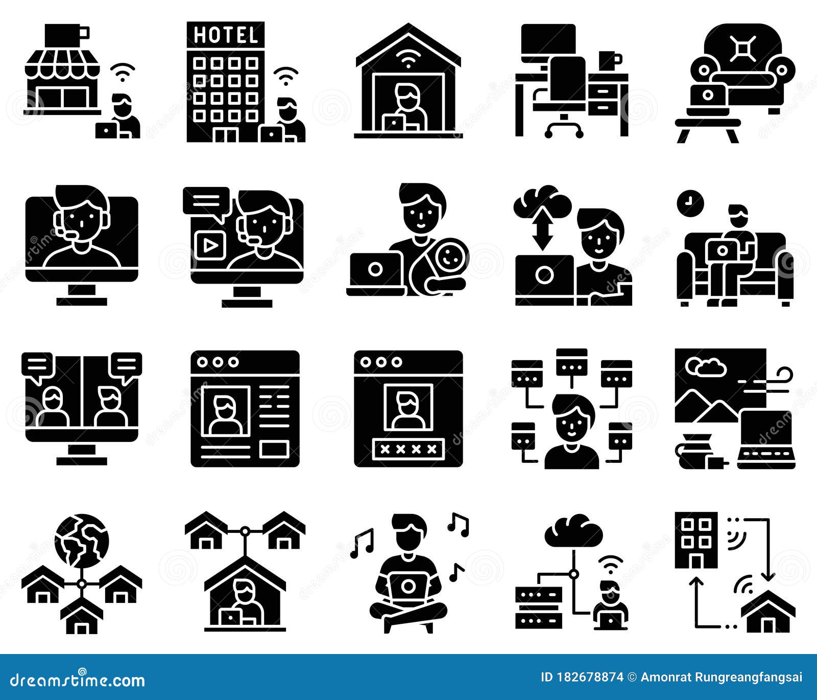 Work from Home Icon Set, Male Version Stock Vector - Illustration of ...