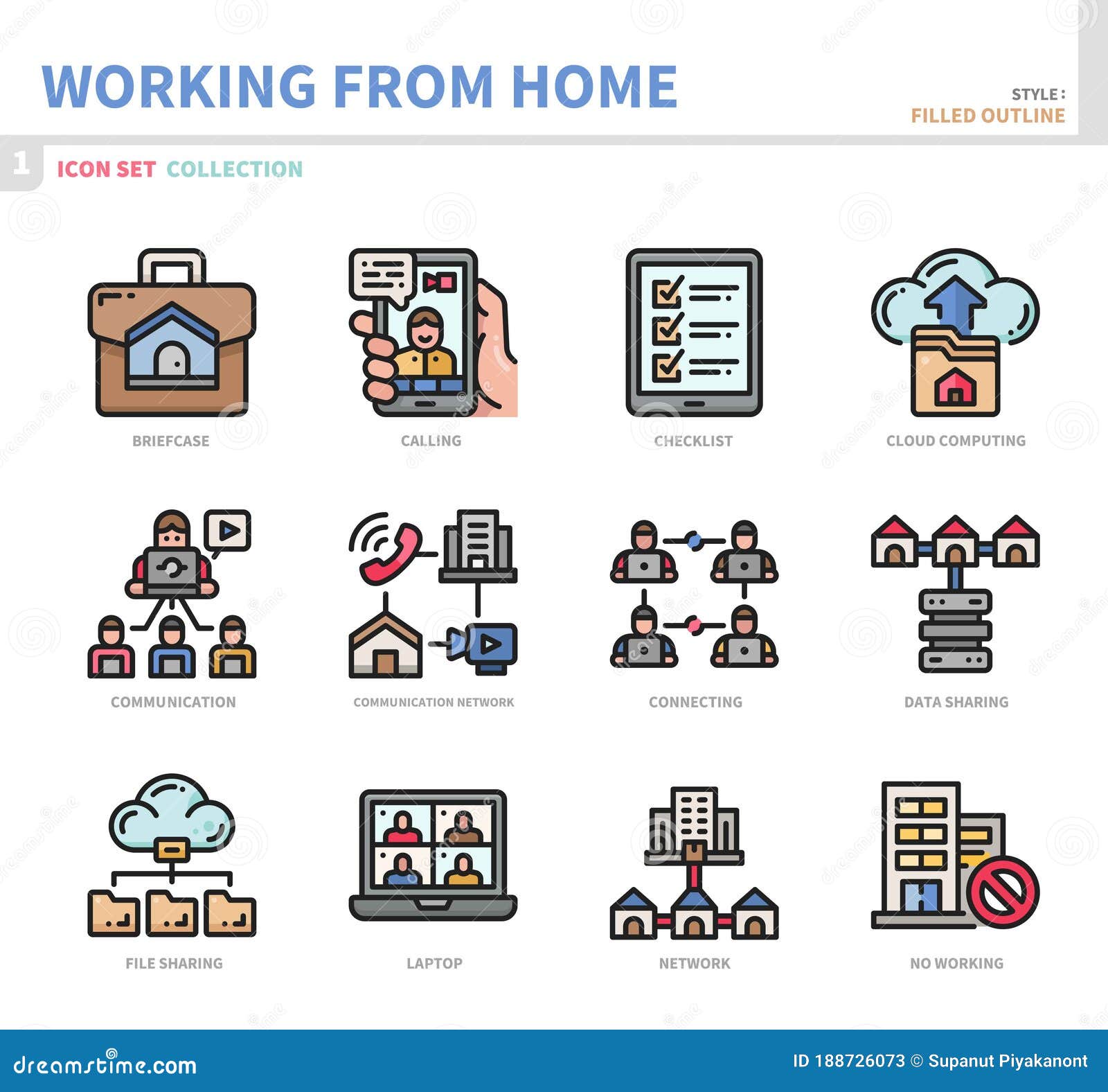 Work from home icon set stock vector. Illustration of home - 188726073