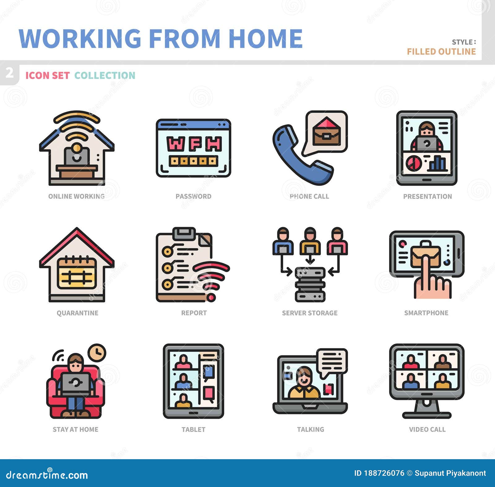 Work from home icon set stock vector. Illustration of distancing ...