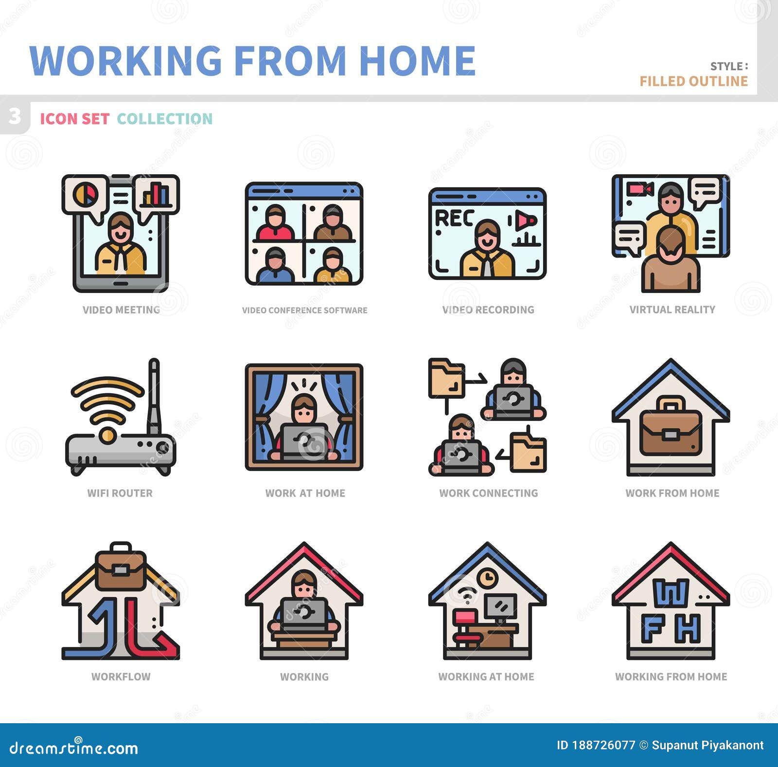 Work from home icon set stock vector. Illustration of presentation ...
