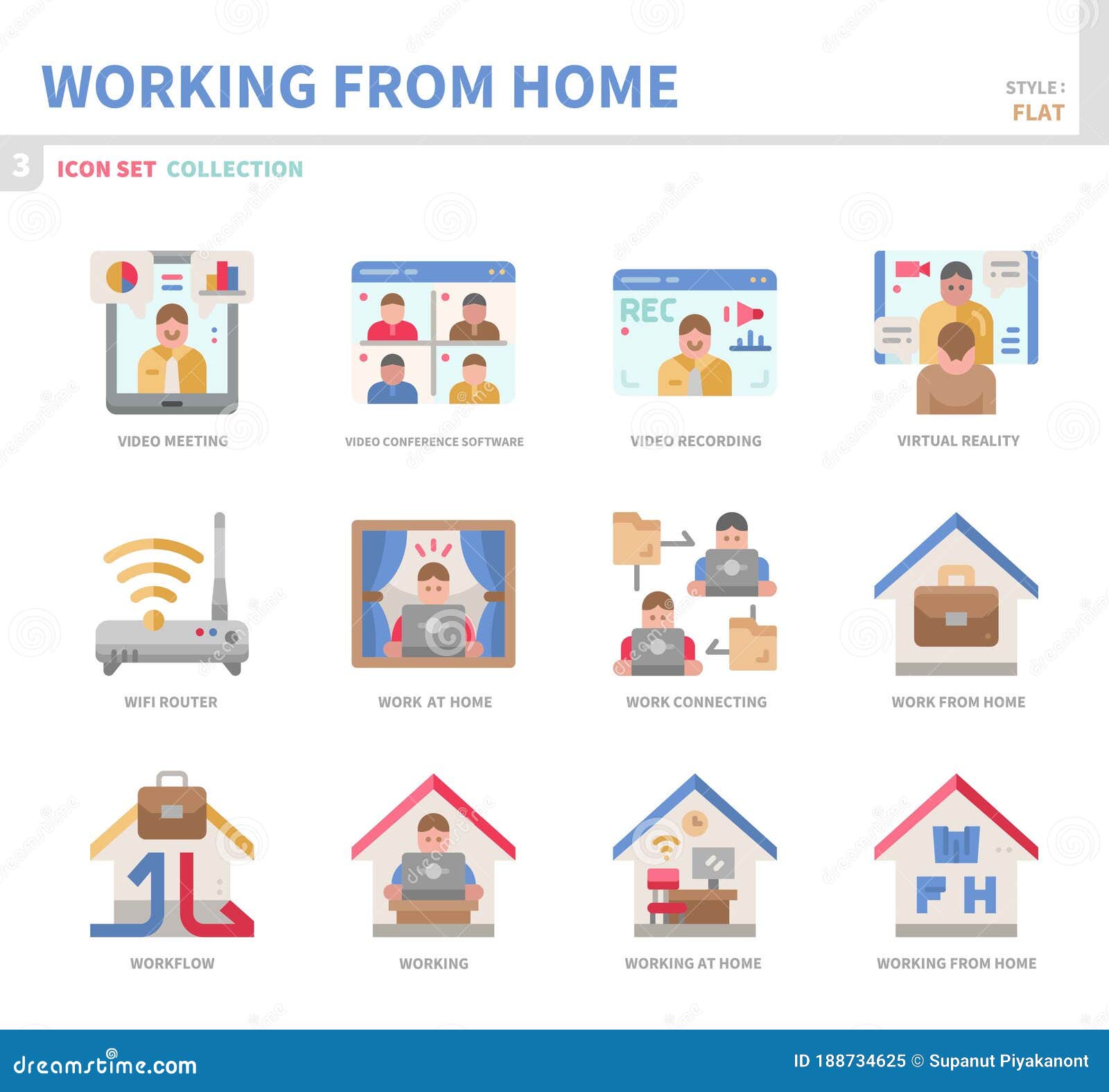 Work from home icon set editorial image. Illustration of recording ...
