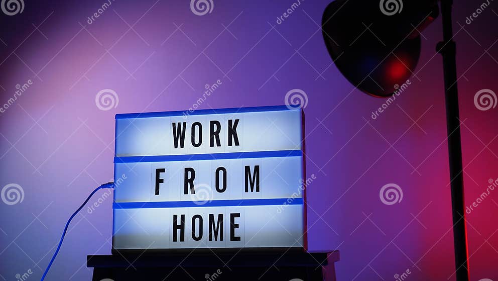 Work from Home Light Box in Studio. WFH Text on Lightbox Stock Photo ...