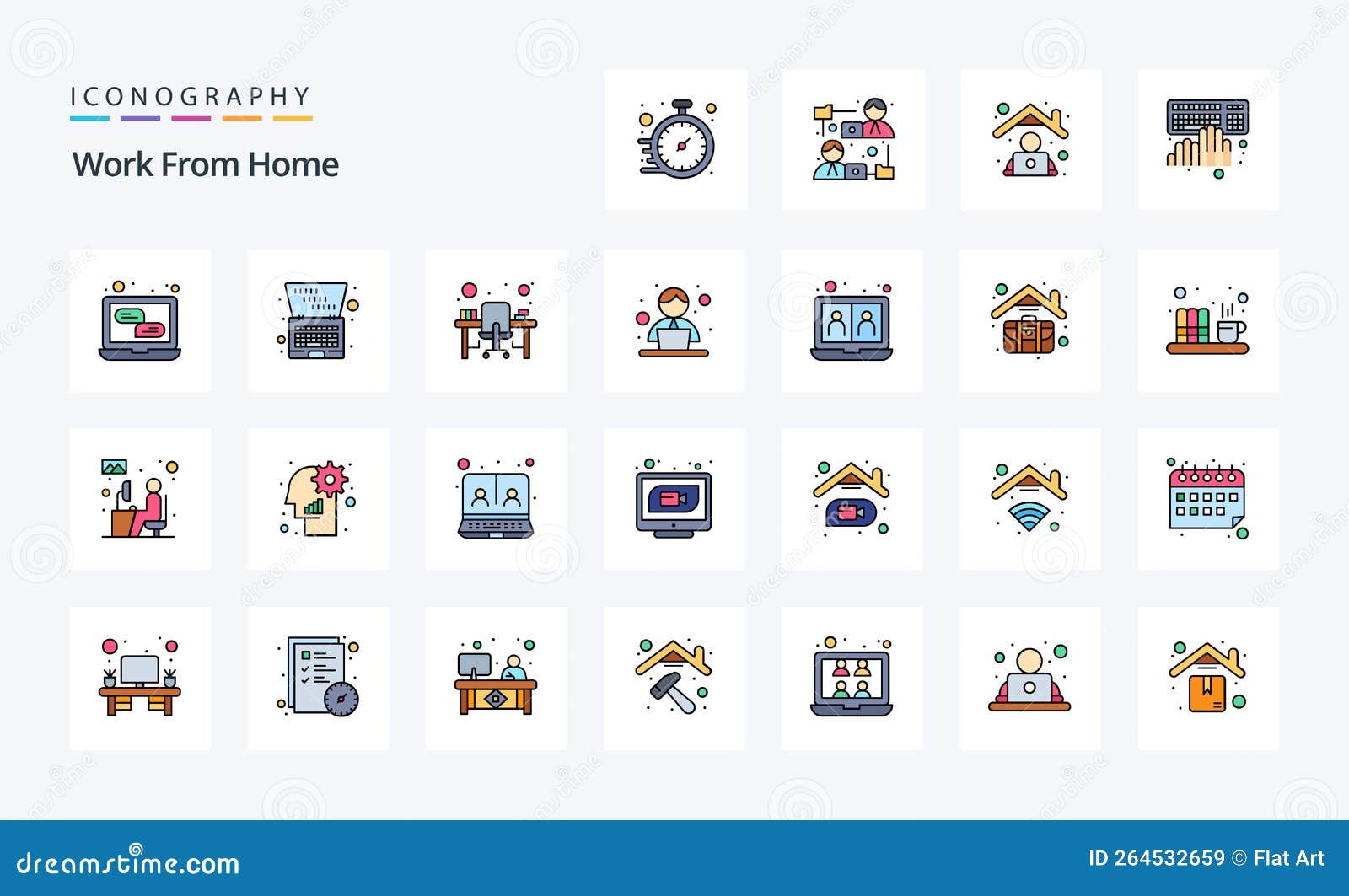 25 Work from Home Line Filled Style Icon Pack Stock Vector ...