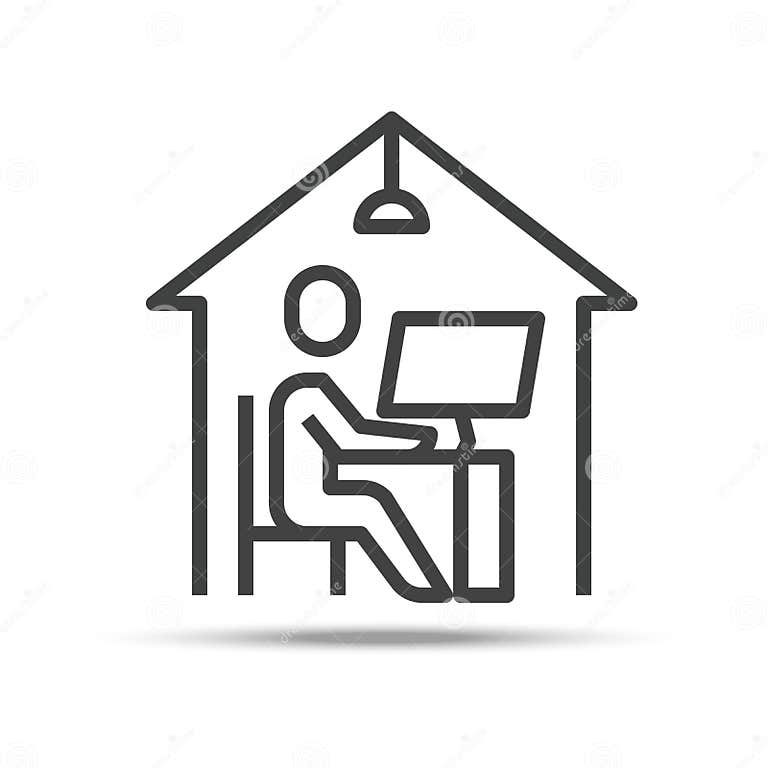Work from Home, Line Outline Single Icon. Editable Stroke. Vector ...