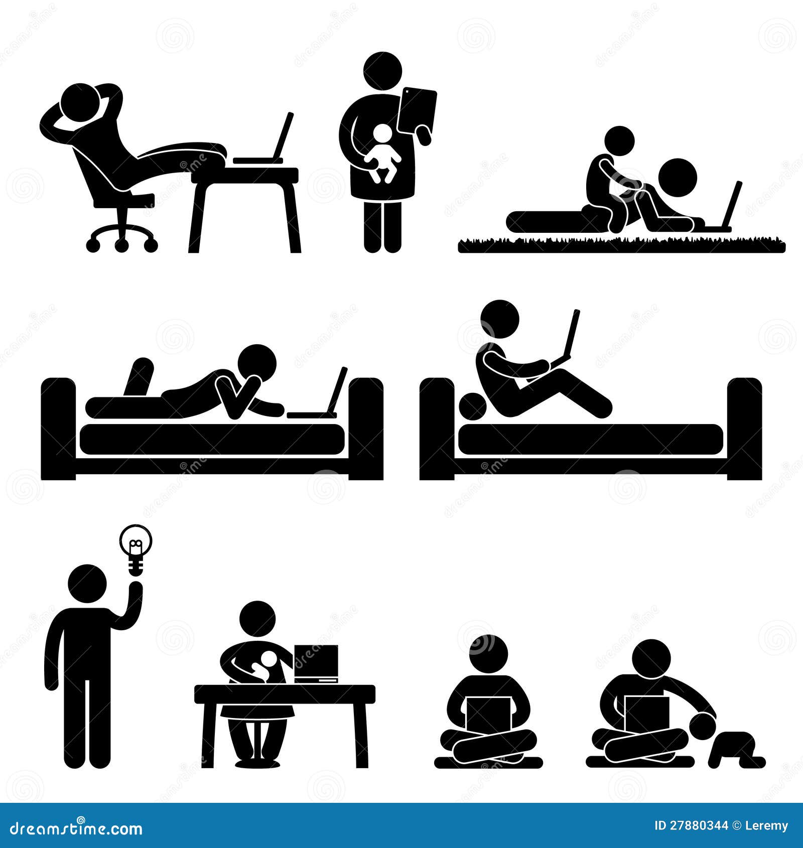 Work from Home Office Freedom Pictogram Stock Vector - Illustration of ...