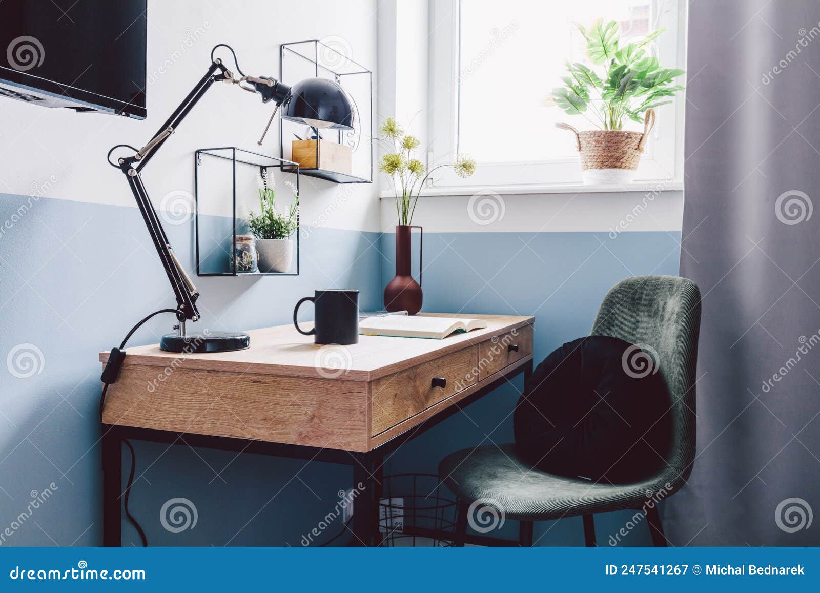 Work at Home Office, Modern Simple Desk Stock Image - Image of interior ...