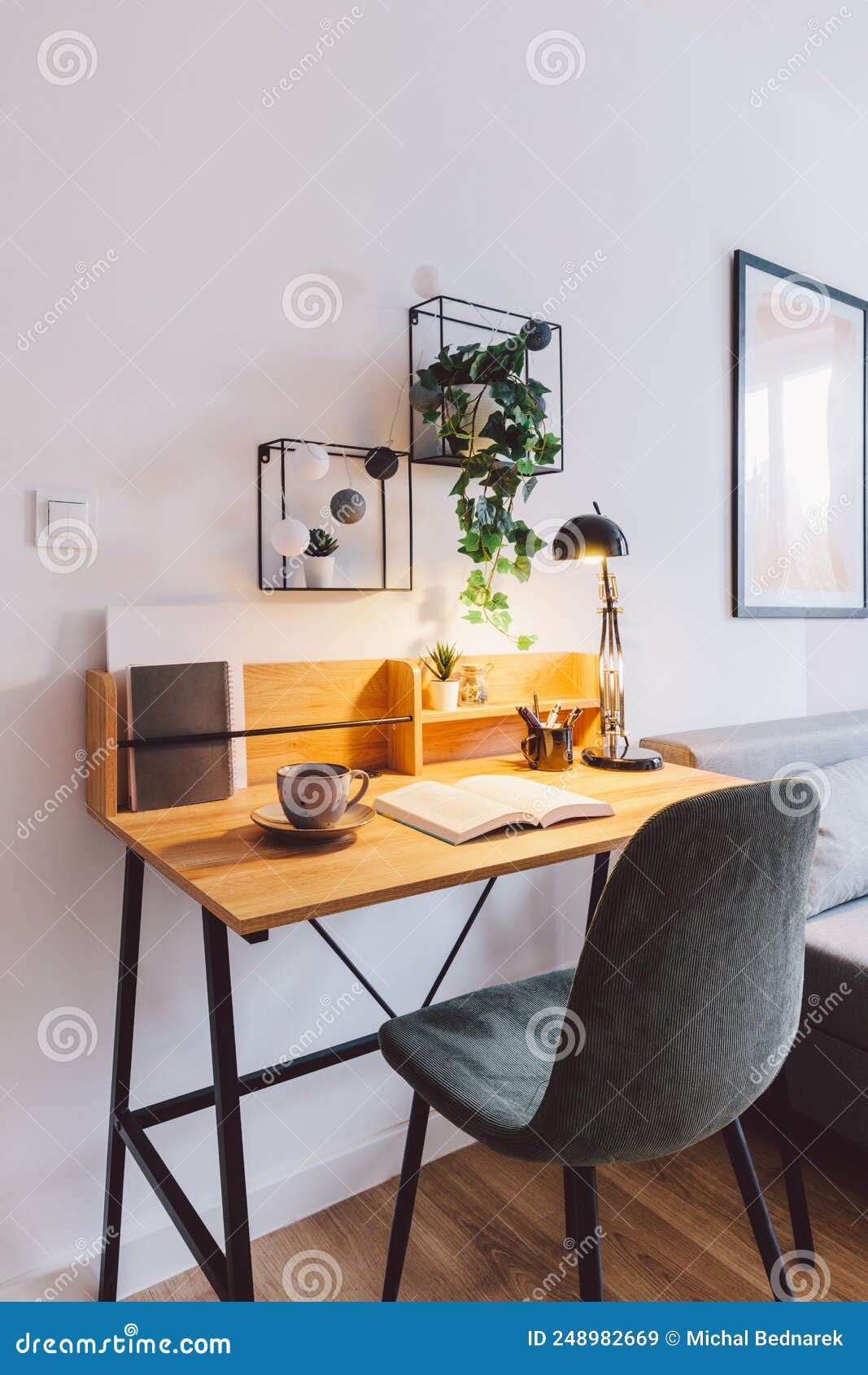Work at Home Office, Modern Simple Desk Stock Image - Image of ...