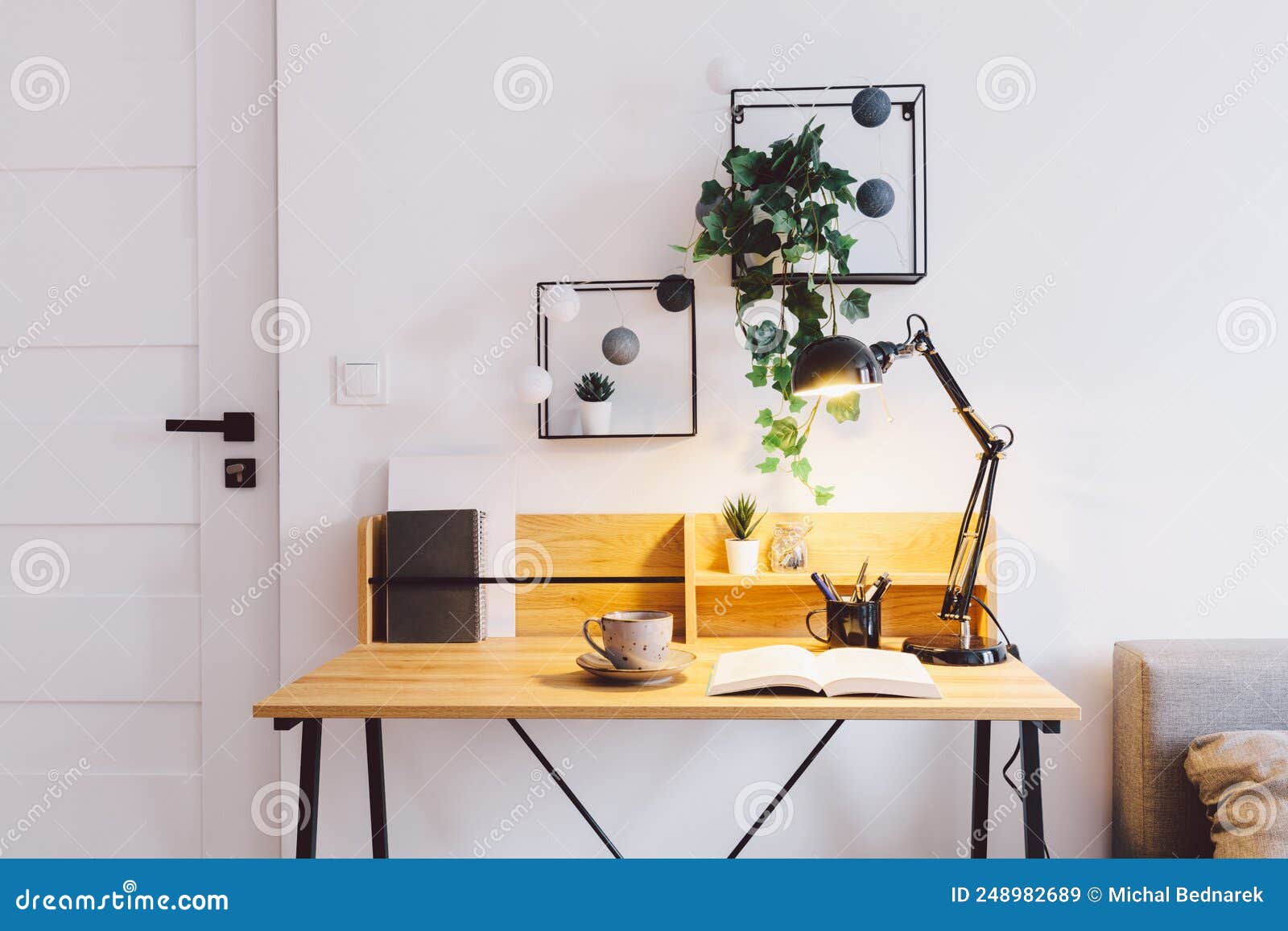Work at Home Office, Modern Simple Desk Stock Image - Image of place ...