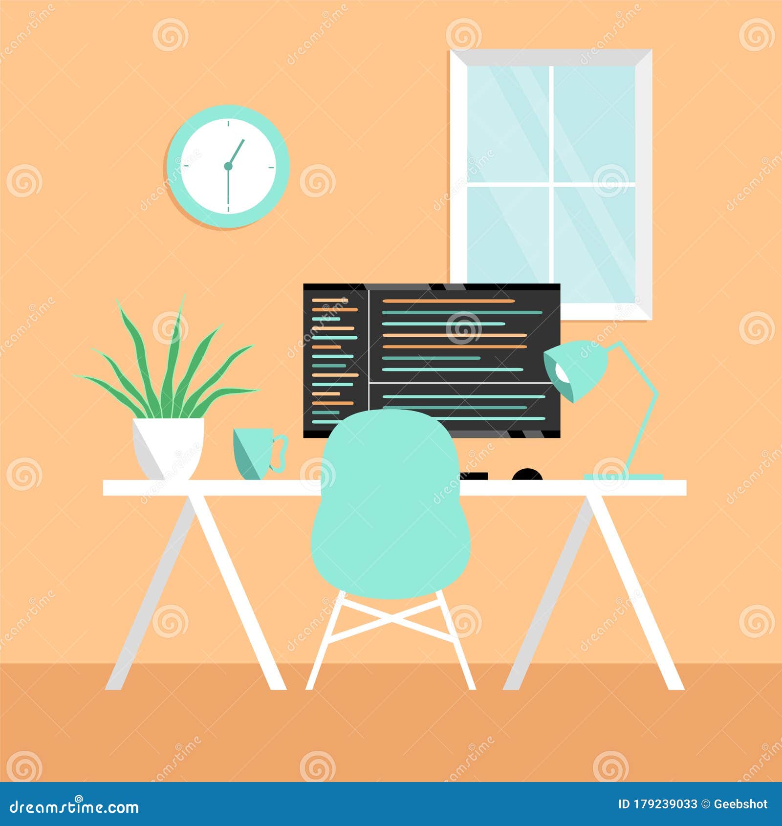 Work from Home Office Remote Working Workspace Vector Flat Style Stock ...