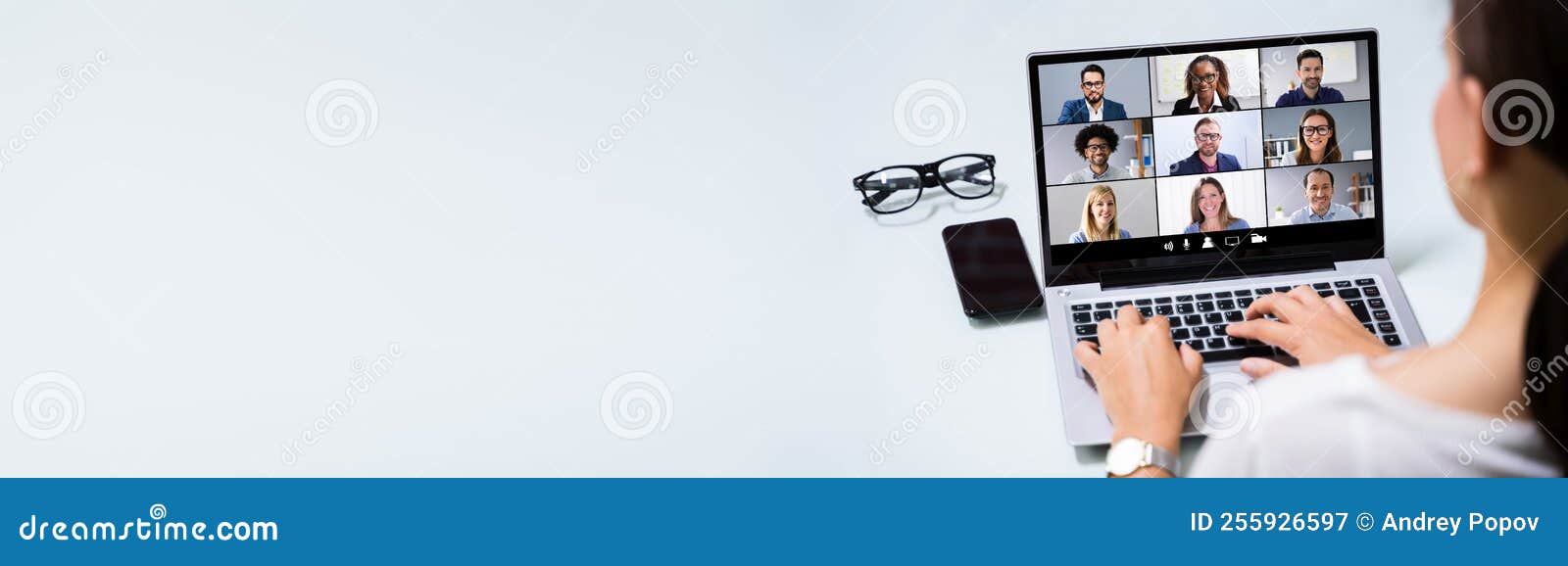 Work from Home Online Video Conference Stock Image - Image of office ...