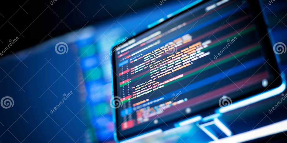 Work from Home. Programmer Coding Code on Notebook Screen at Home ...