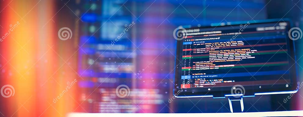 Work from Home. Programmer Coding Code on Notebook Screen at Home ...