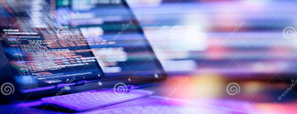 Work From Home Programmer Coding Code On Notebook Screen At Home Stock Image Image Of