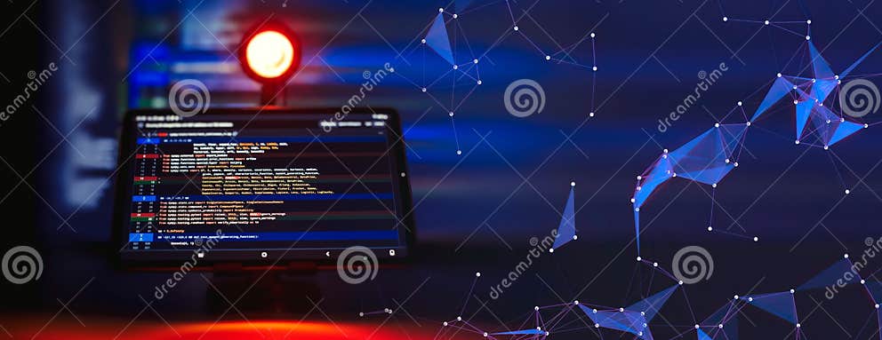 Work from Home. Programmer Coding Code on Notebook Screen at Home ...