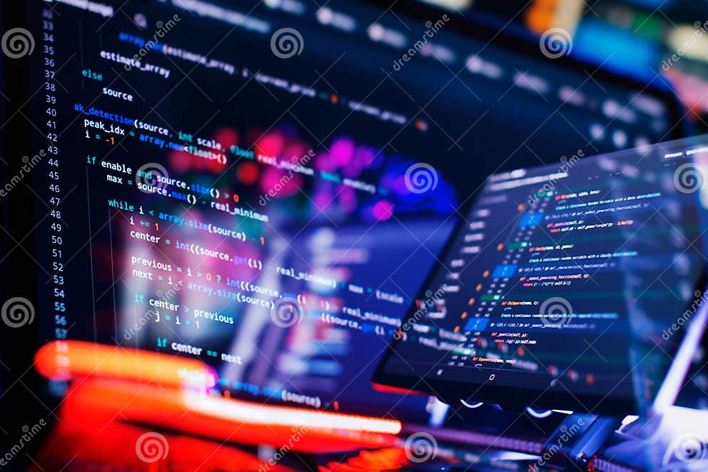 Work from Home. Programmer Coding Code on Notebook Screen at Home. Stock Photo - Image of ...