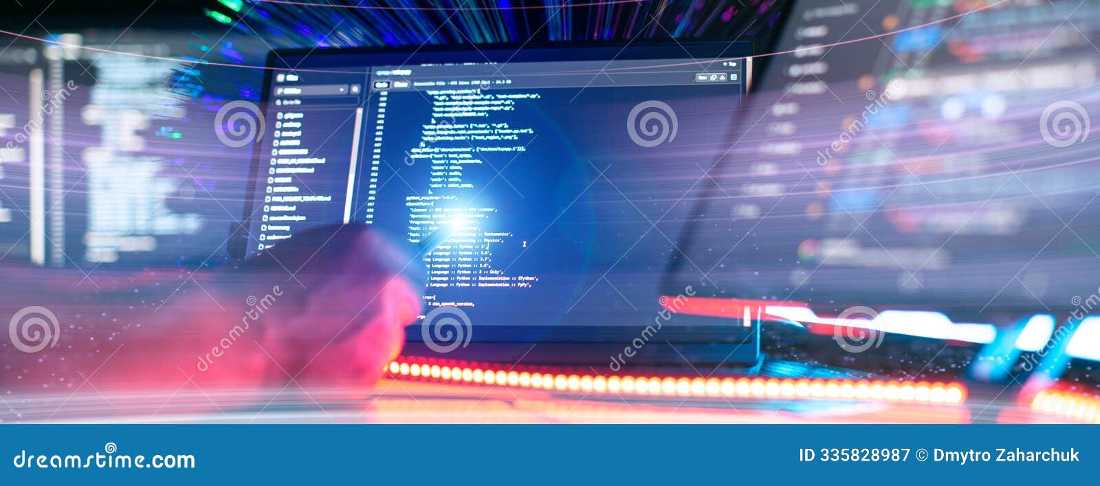 Work From Home Programmer Coding Code On Notebook Screen At Home
