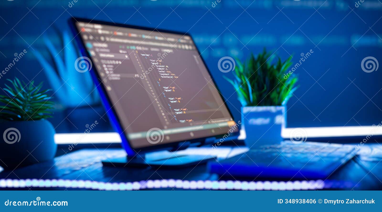 Work From Home Programmer Coding Code On Notebook Screen At Home