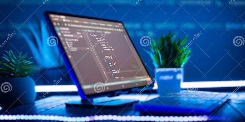 Work From Home Programmer Coding Code On Notebook Screen At Home 5046