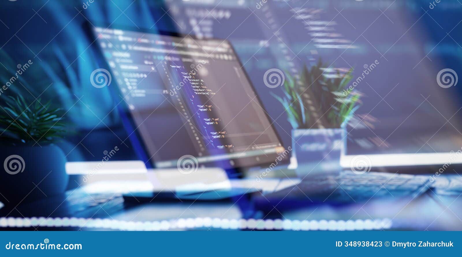 Work From Home Programmer Coding Code On Notebook Screen At Home