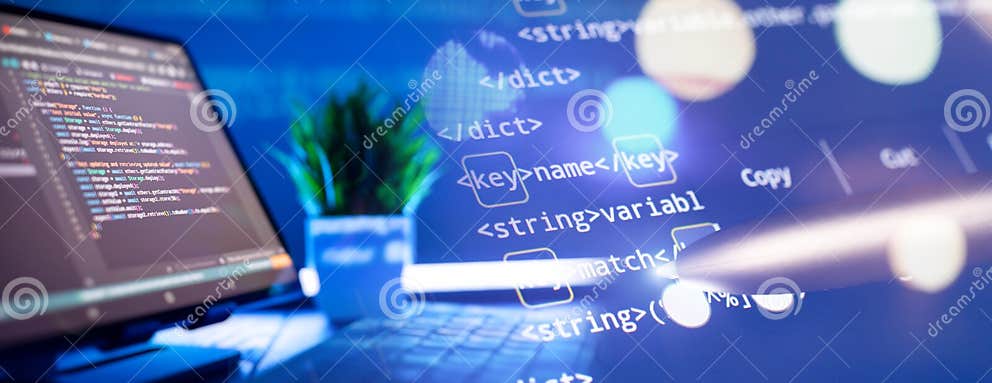 Work from Home. Programmer Coding Code on Notebook Screen at Home. Stock Photo - Image of ...