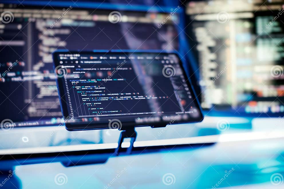 Work from Home. Programmer Coding Code on Notebook Screen at Home ...