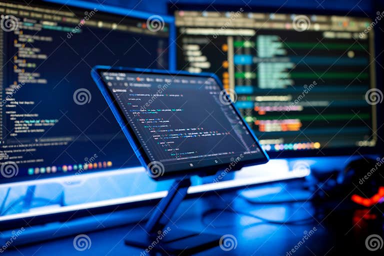 Work from Home. Programmer Coding Code on Notebook Screen at Home. Stock Image - Image of laptop ...