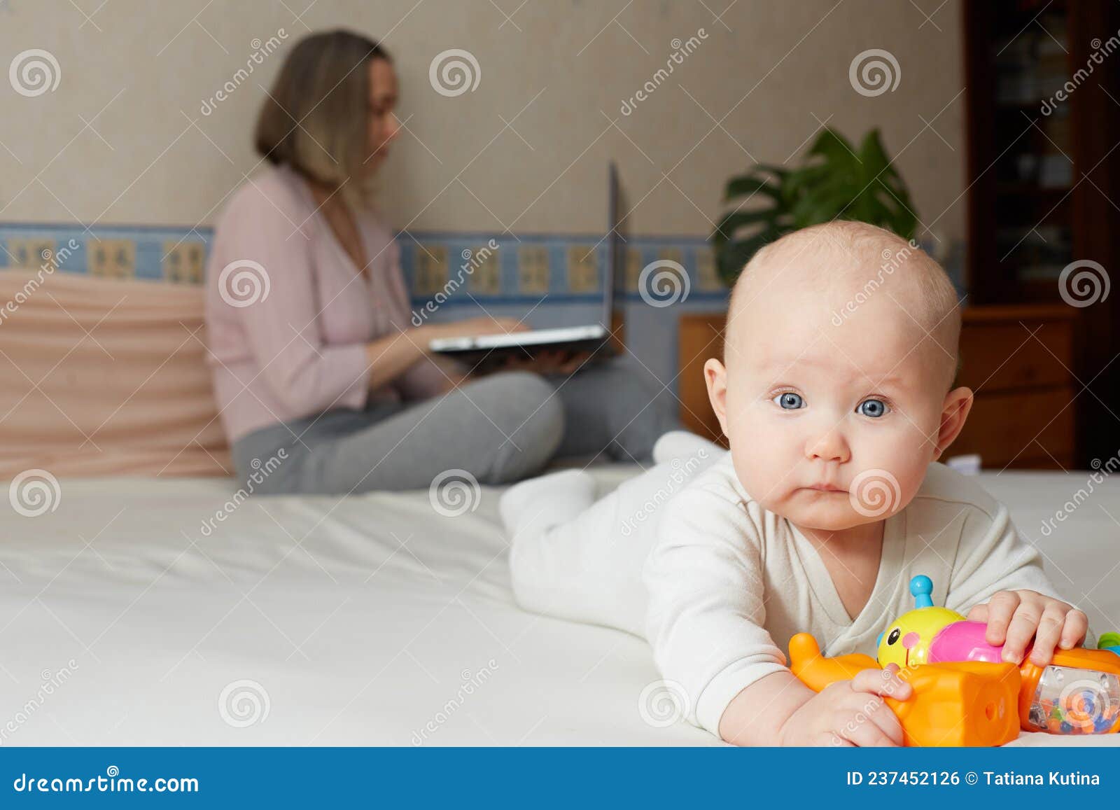Work at Home. Remote Work with a Small Child Stock Photo - Image of ...