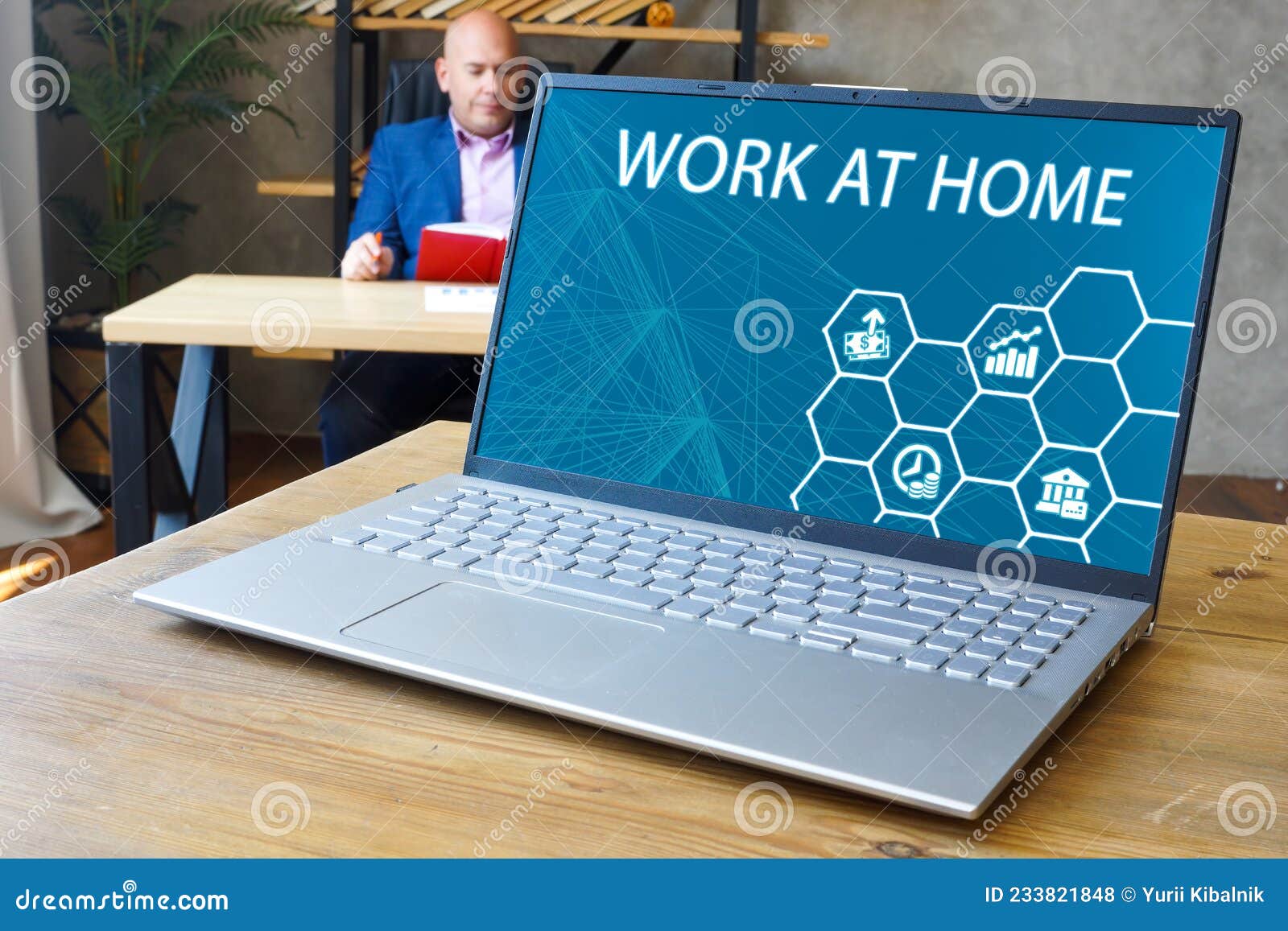 WORK at HOME Sign on the Computer Stock Photo - Image of employee ...
