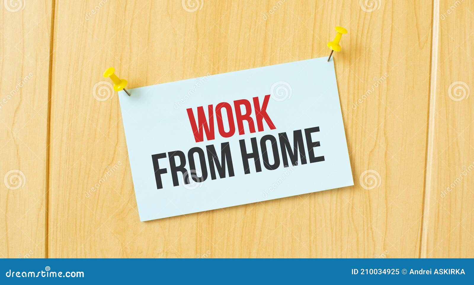WORK from HOME Sign Written on Sticky Note Pinned on Wooden Wall Stock ...