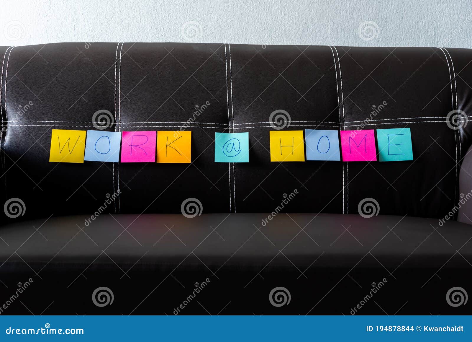 Work at Home Sticky Note on Home Sofa Stock Photo - Image of background ...