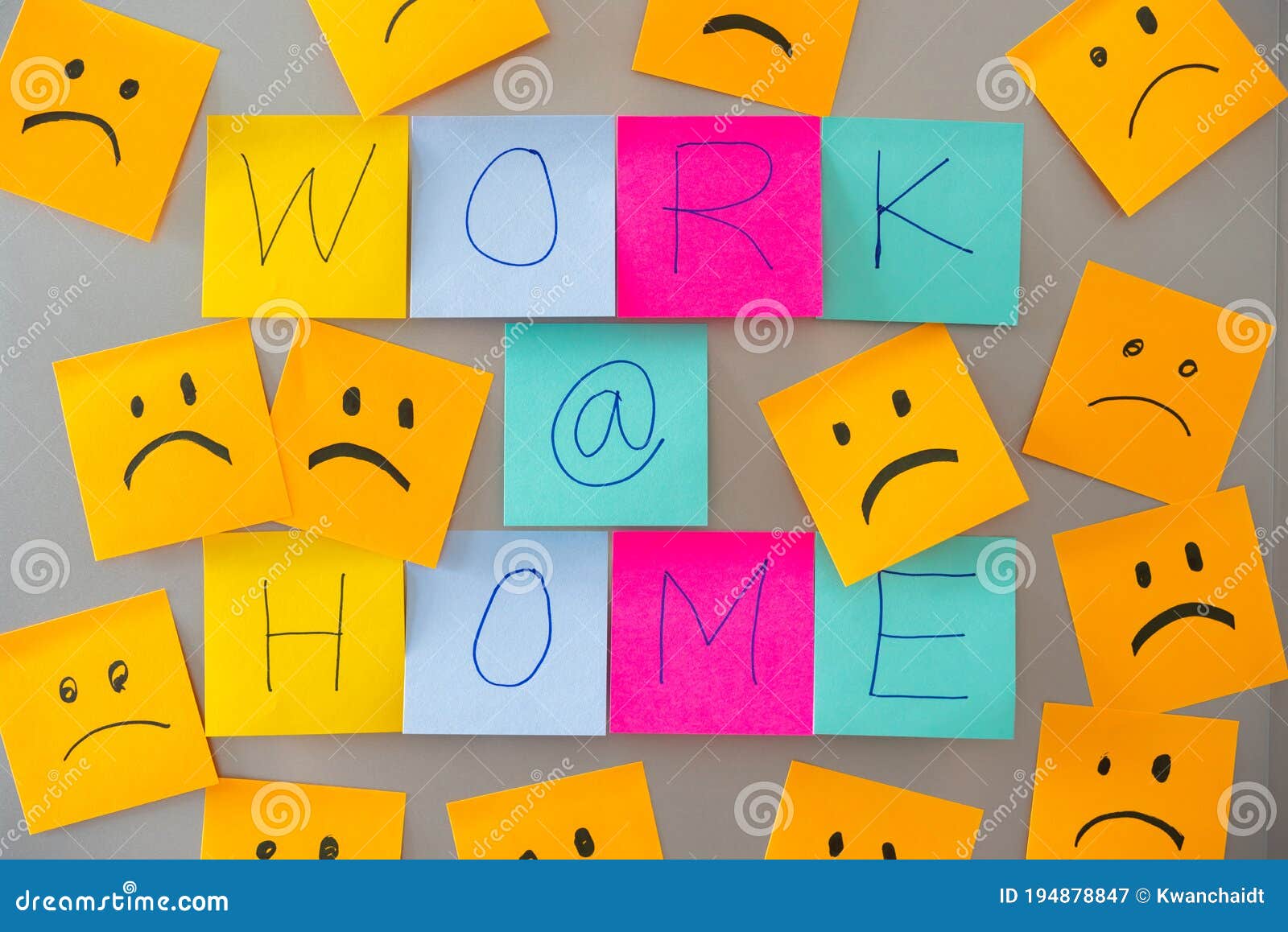 Work at Home Sticky Note on Wall Stock Image - Image of white, office ...