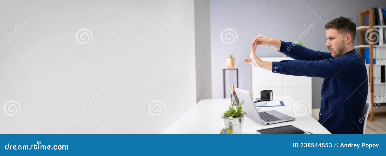 Stretch Exercise at Computer Desk Stock Image - Image of panoramic ...