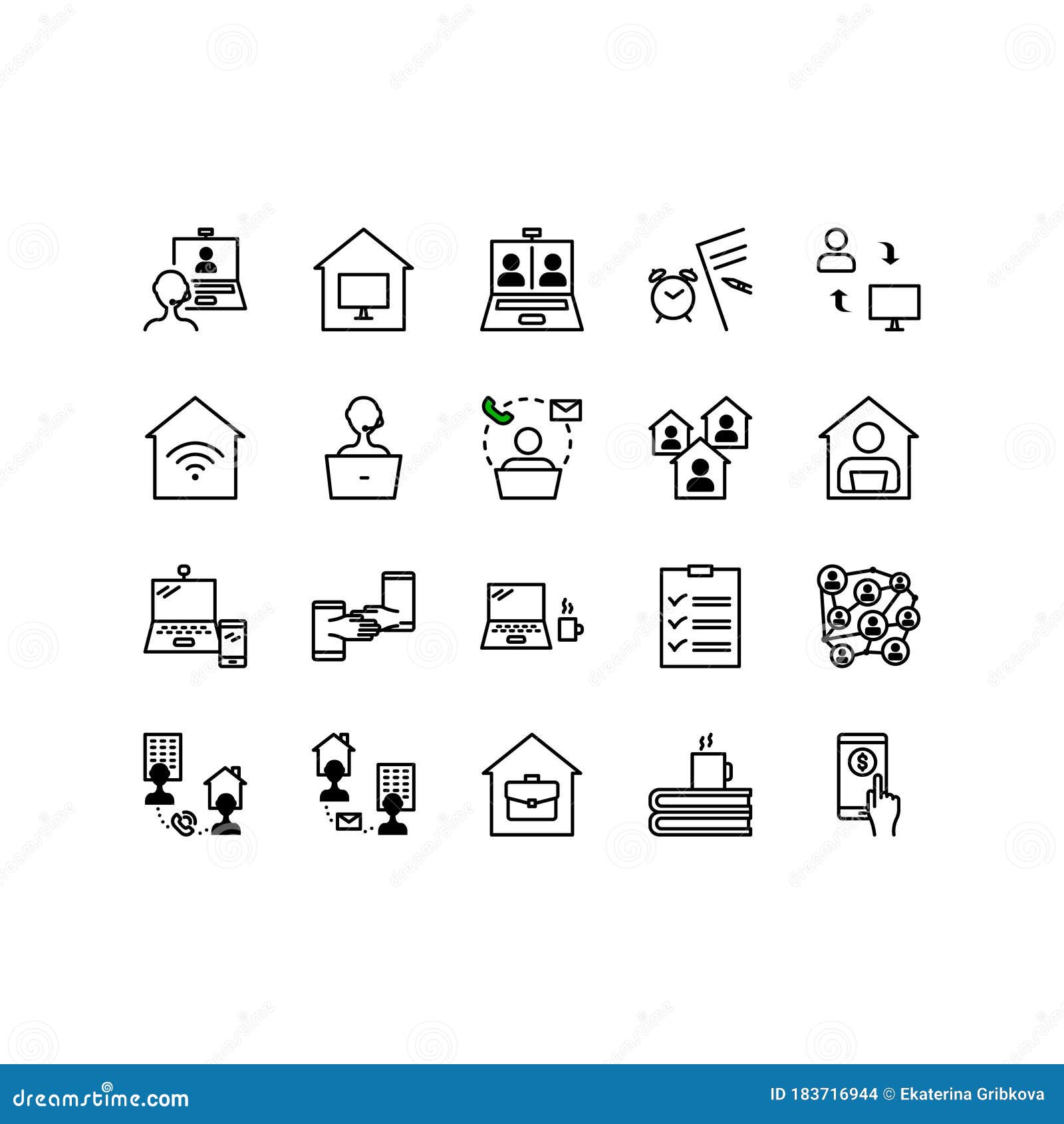Work at Home, Teleworking Icon Set Stock Vector - Illustration of ...