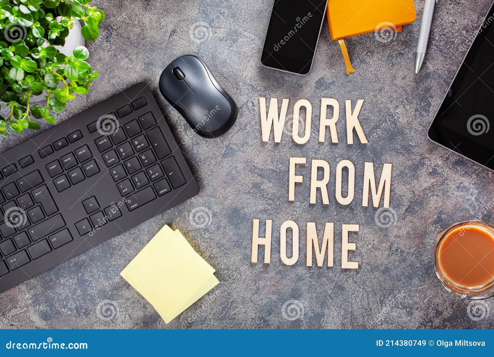 Work from Home Text Desk with Keyboard Computer Smartphone Notebook ...