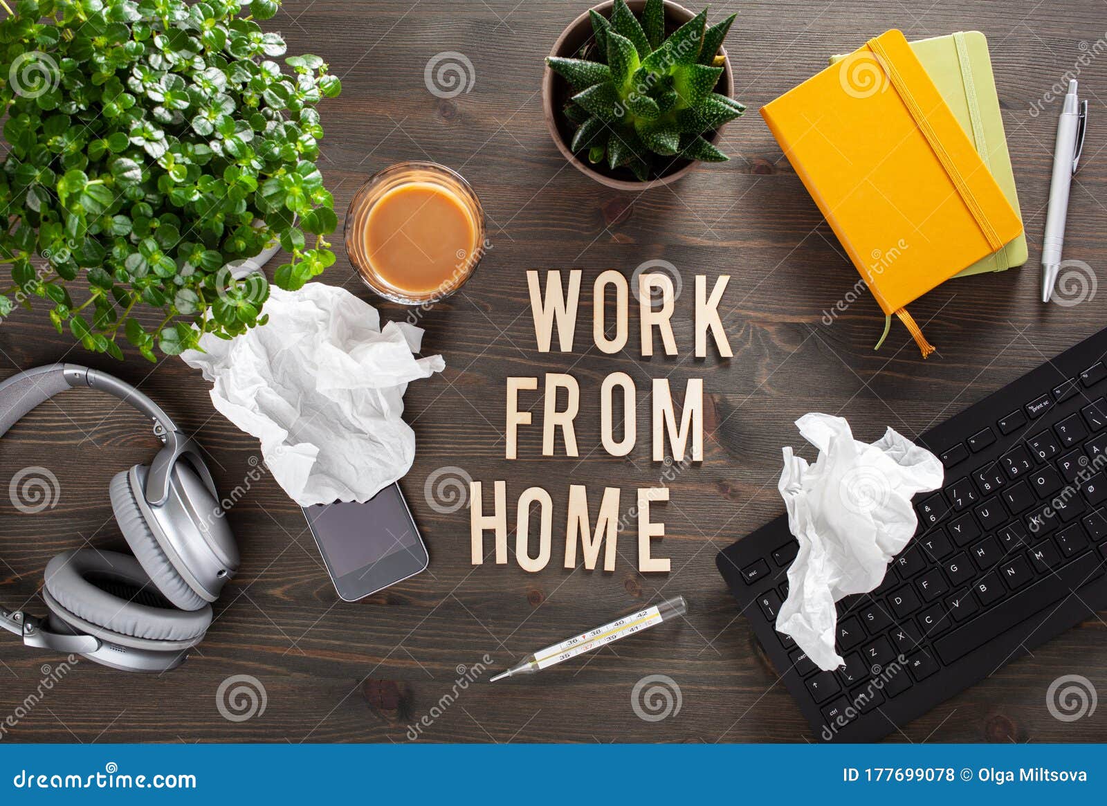 Work from Home Text Desk with Keyboard Computer Smartphone Notebook ...